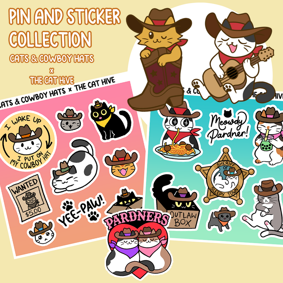 Cats and Cowboy Hats Pin and Sticker Collection – The Cat Hive