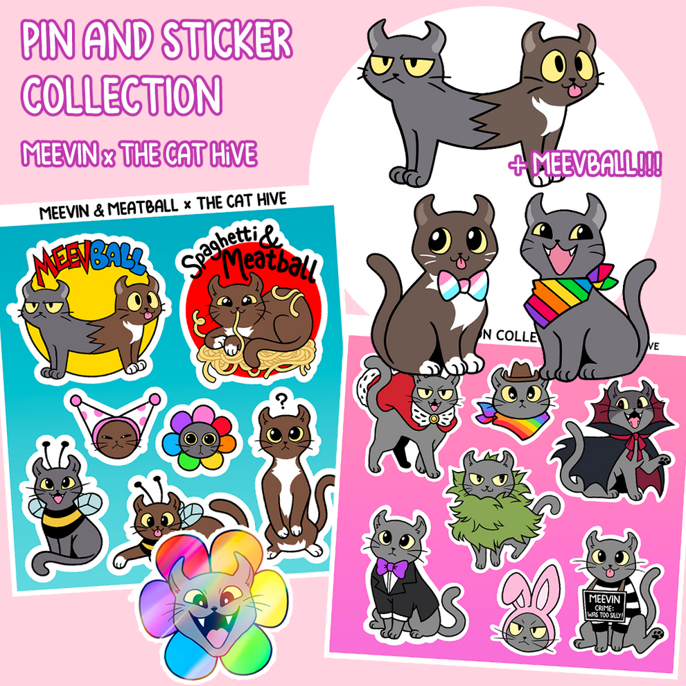 Meevin & Meatball Pin and Sticker Collection – The Cat Hive